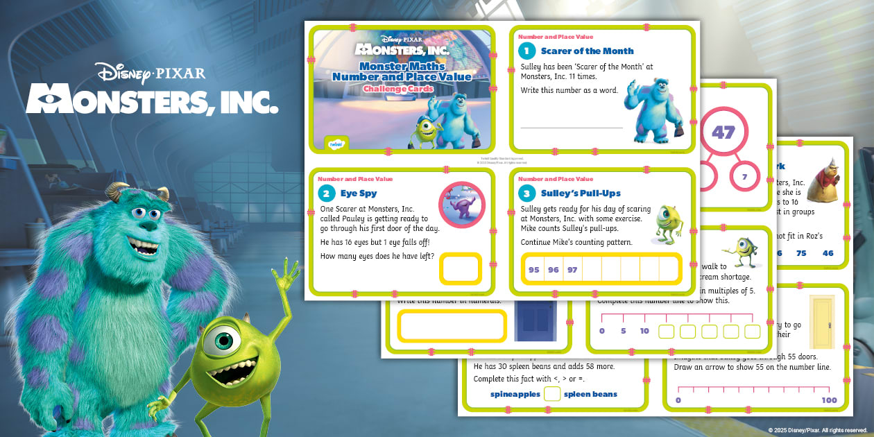 👉 Monsters, Inc.: Number and Place Value Challenge Cards [5-7]