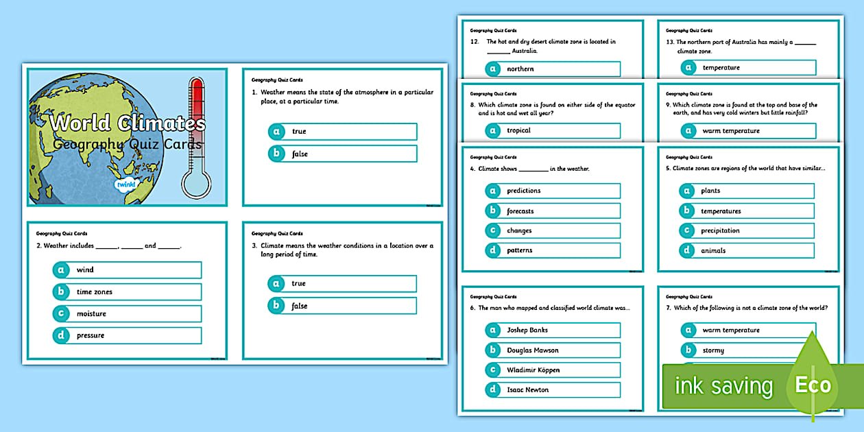 Geography Weather and Climate Quiz | Flashcards | Twinkl