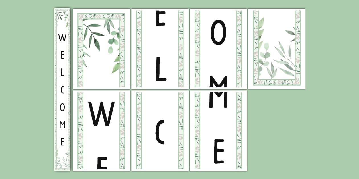 Muted Botanical Themed Welcome Vertical Door Display Banner