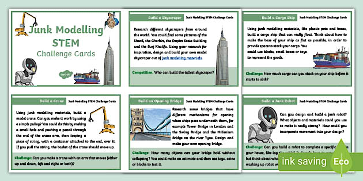 KS2 - STEM Team Building - Challenge Cards - Junk Modelling