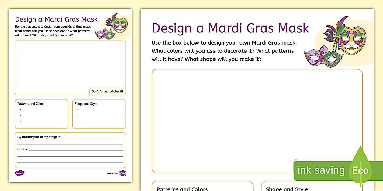 Design a Mardi Gras Mask Worksheet - Twinkl