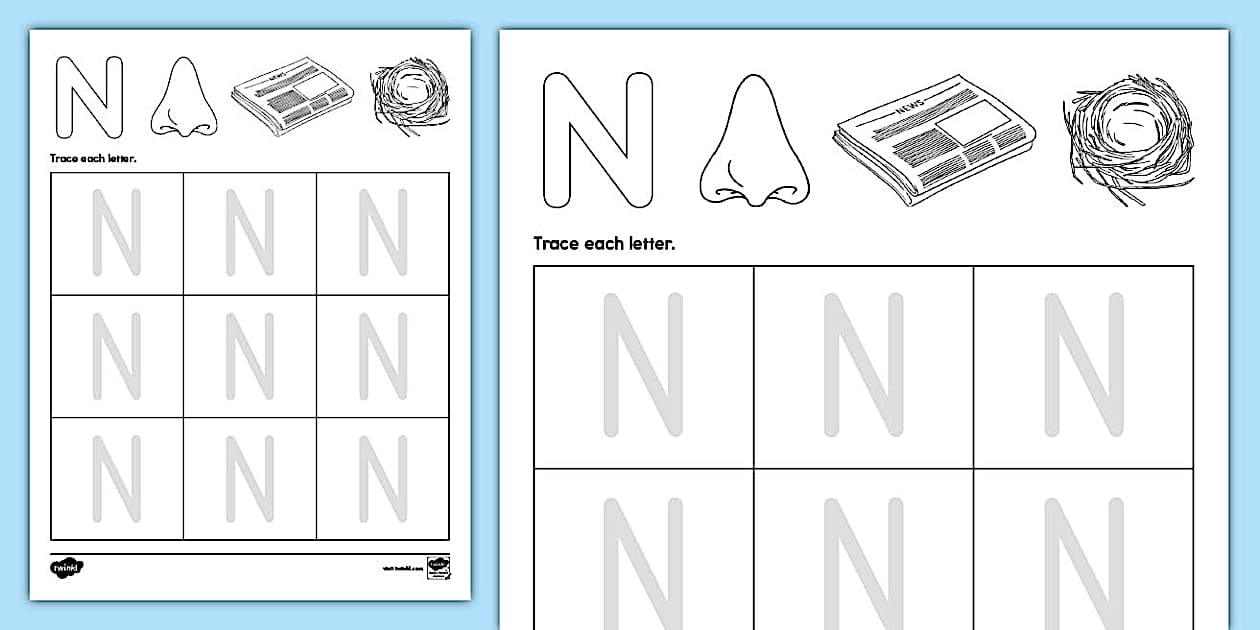 Uppercase Letter N Tracing Activity Worksheet (teacher made)