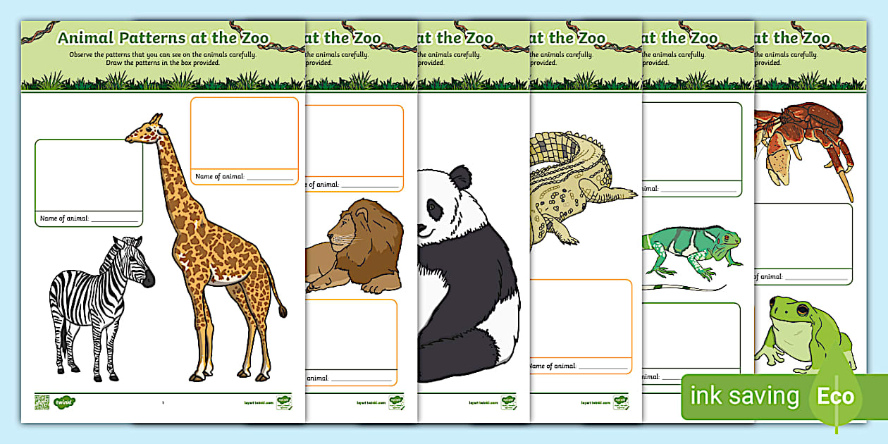 English Words For Kids : Animal Patterns Activity Sheet