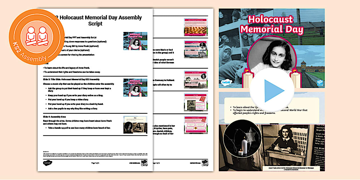 KS2 Holocaust Memorial Day Anne Frank Assembly Pack - Twinkl