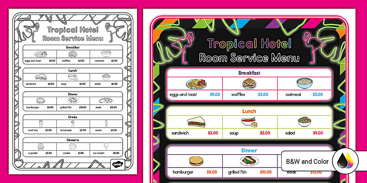 Tropical Hotel Dramatic Play Menu Sign (Teacher-Made)