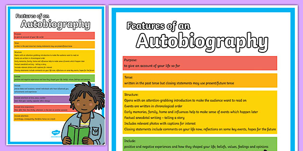 Black and White Features of an Autobiography Poster - Twinkl