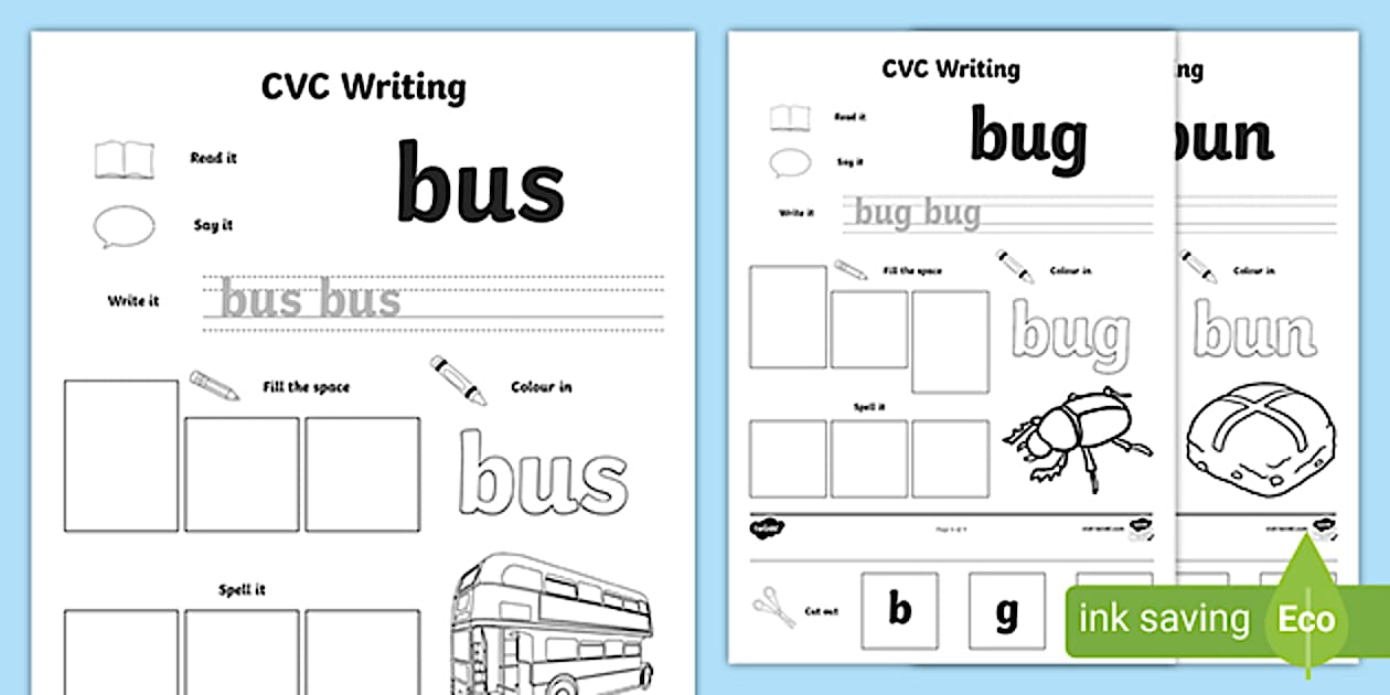 CVC Writing Word Worksheet / Worksheet Pack U - Twinkl