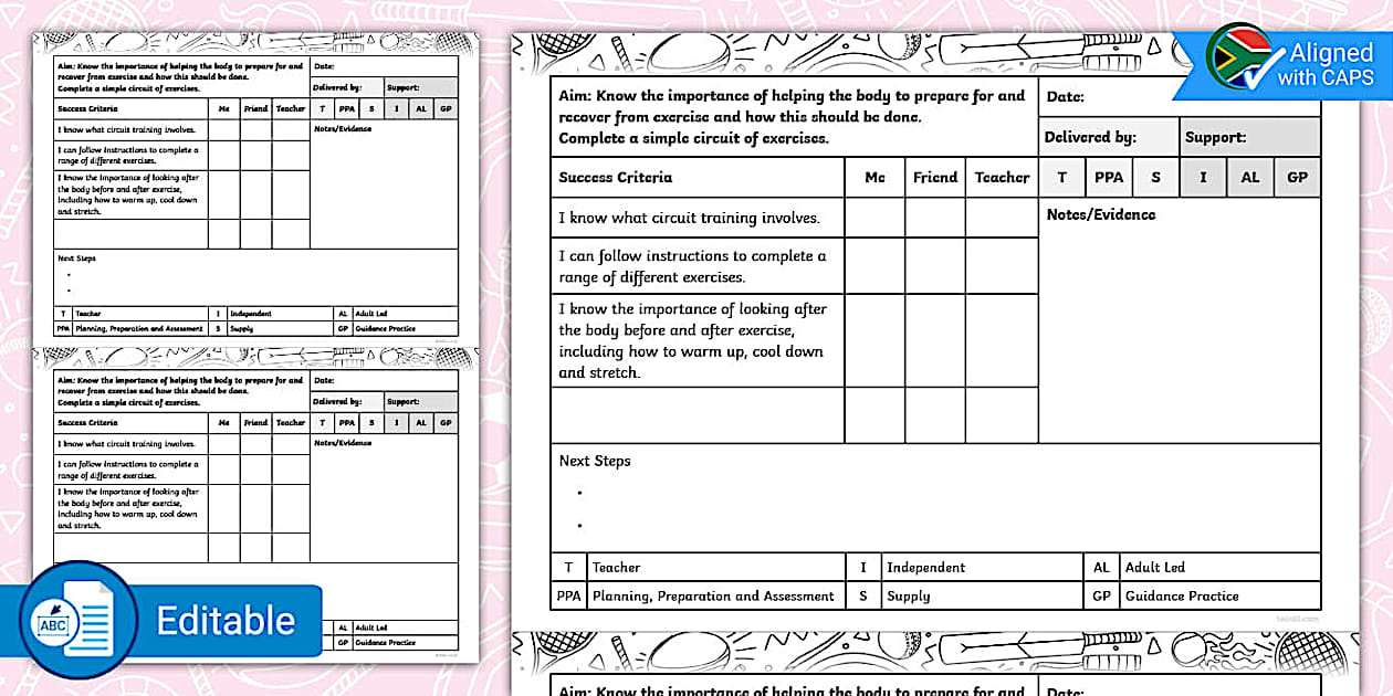 Grade 5 Physical Ed: Circuit Training Teacher Marking Grid