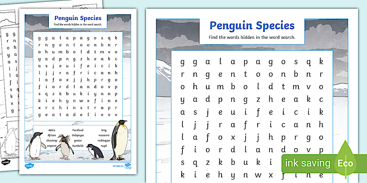 Penguin Species Word Search