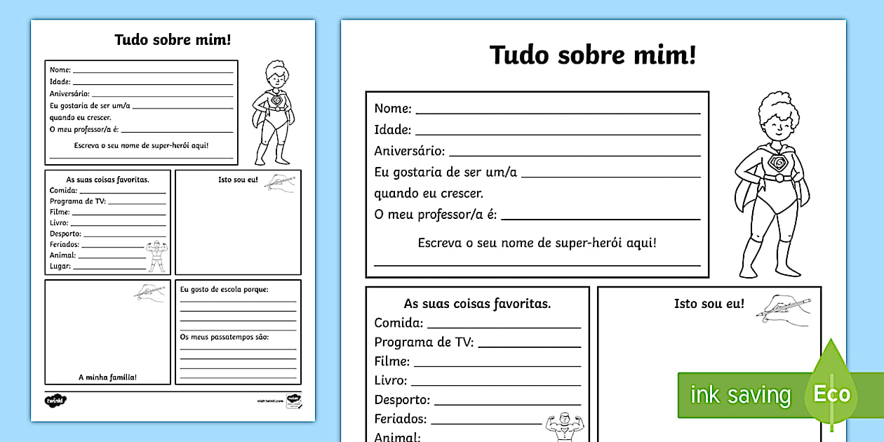 Tudo sobre mim Ficha de atividades (teacher made) - Twinkl