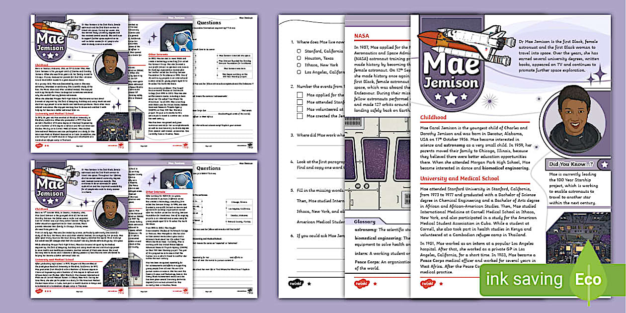 UKS2 Mae Jemison Differentiated Comprehension Activity