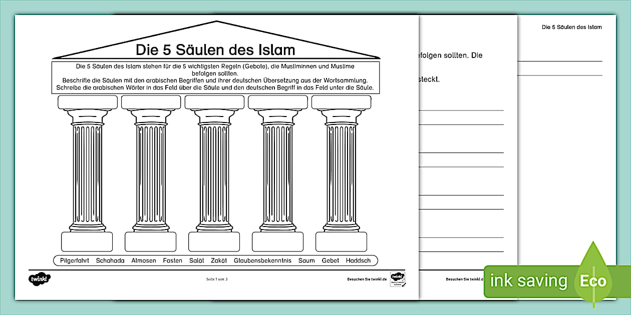 Die Fünf Säulen Des Islam Arbeitsblatt