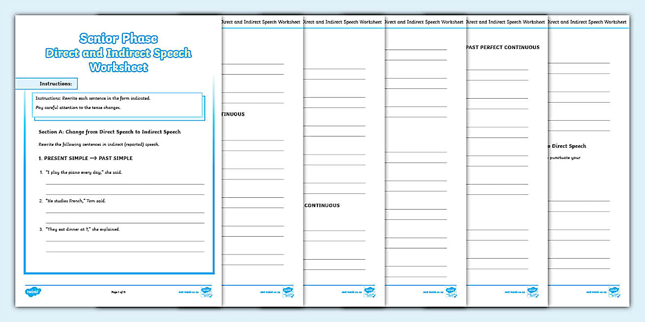 Senior Phase Direct and Indirect Speech Worksheet - Twinkl