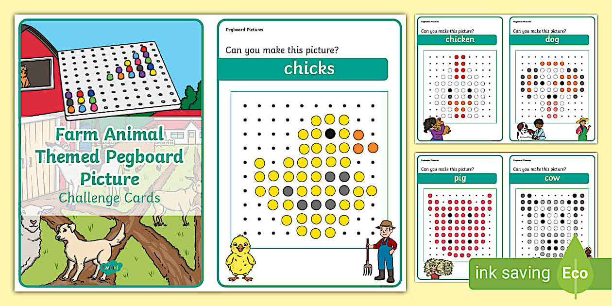 Farm Animal Themed Pegboard Picture Cards (teacher made)