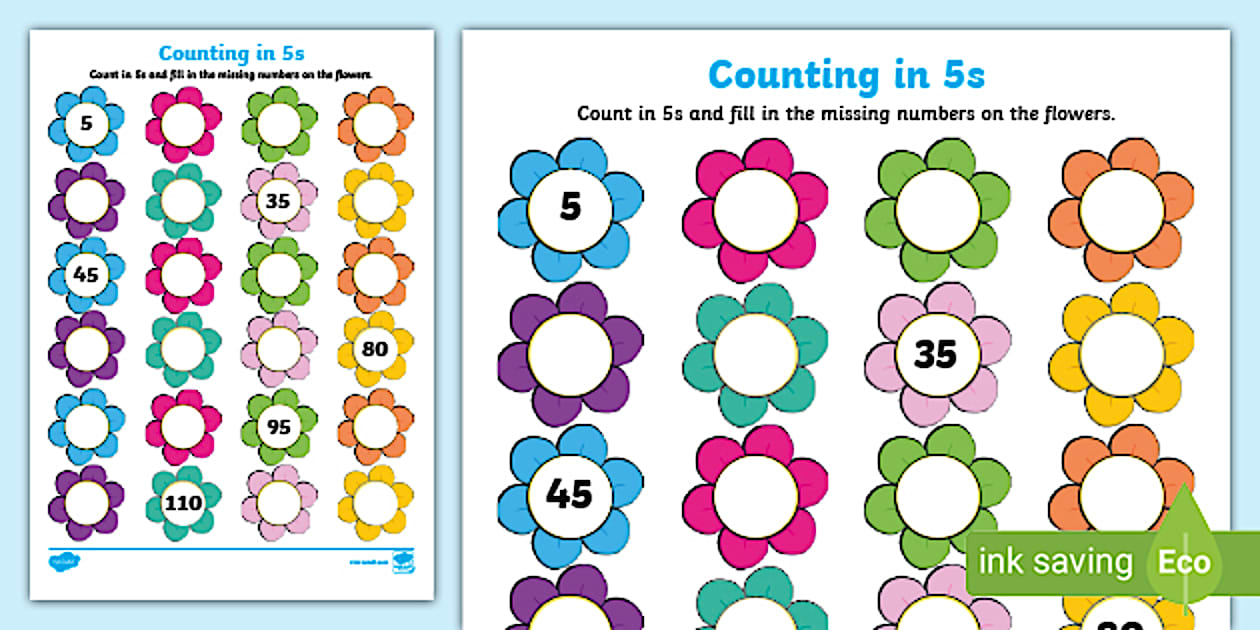 Counting in 5s Flowers Worksheet (teacher made) - Twinkl