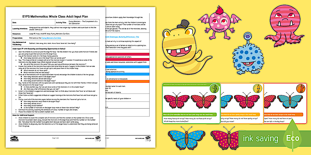 EYFS Maths: Funny Monsters - The Complement of a Set Subtraction Whole ...