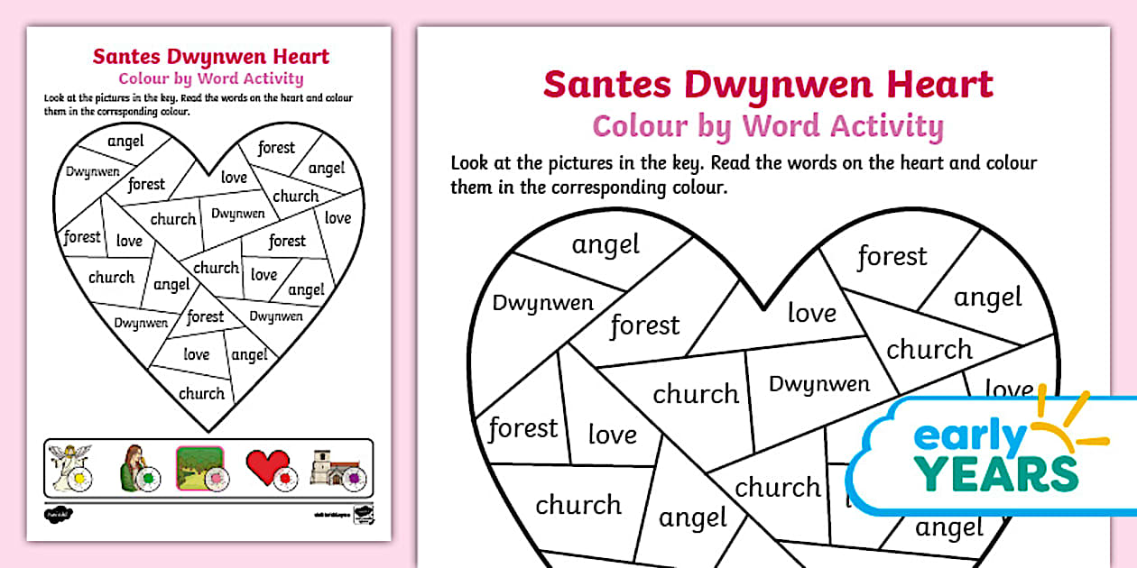 Santes Dwynwen Heart Colour by Word Activity