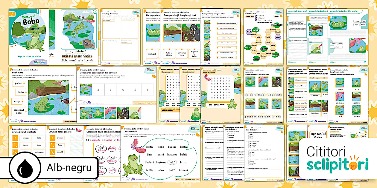 Litera B: Broscoiul Bobo – Resurse pentru citire și scriere