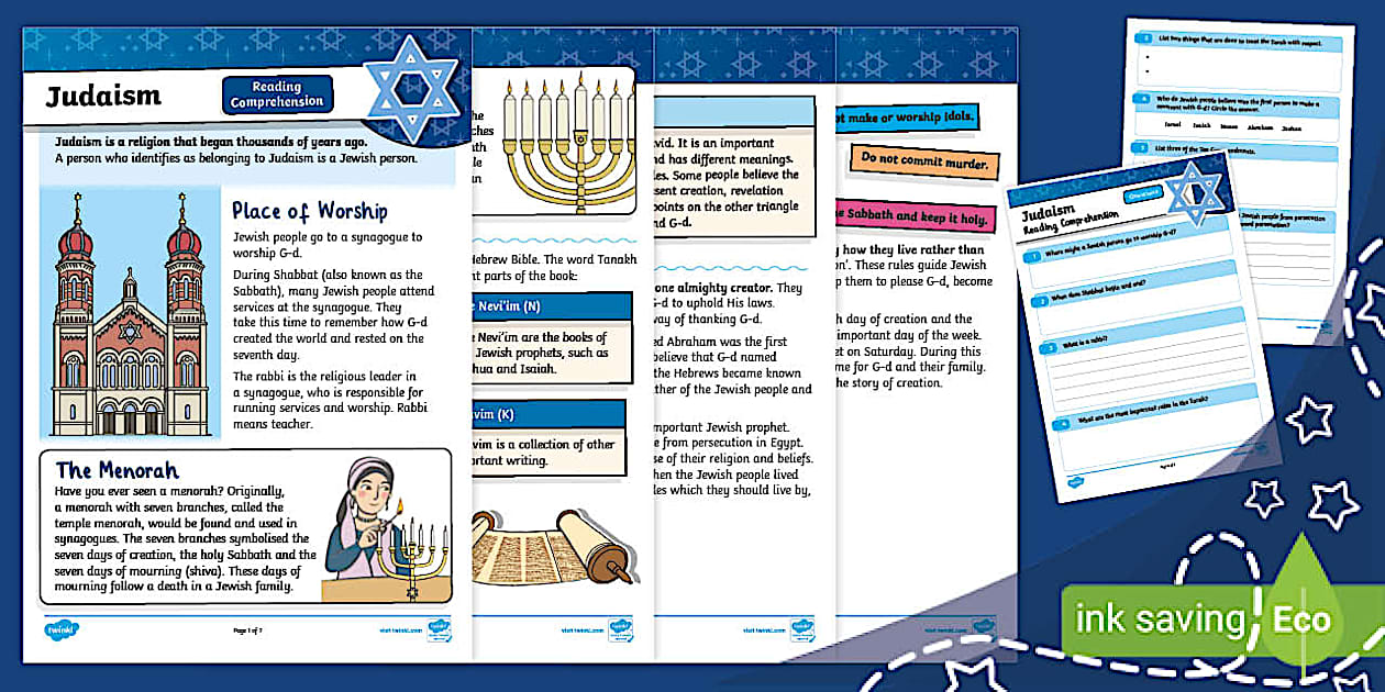 Judaism Reading Comprehension (Ages 5 - 7) (teacher made)