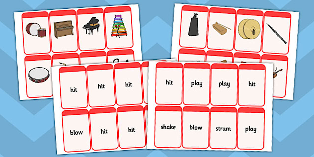 Musical Instrument Flashcards (Match the Action) - Twinkl