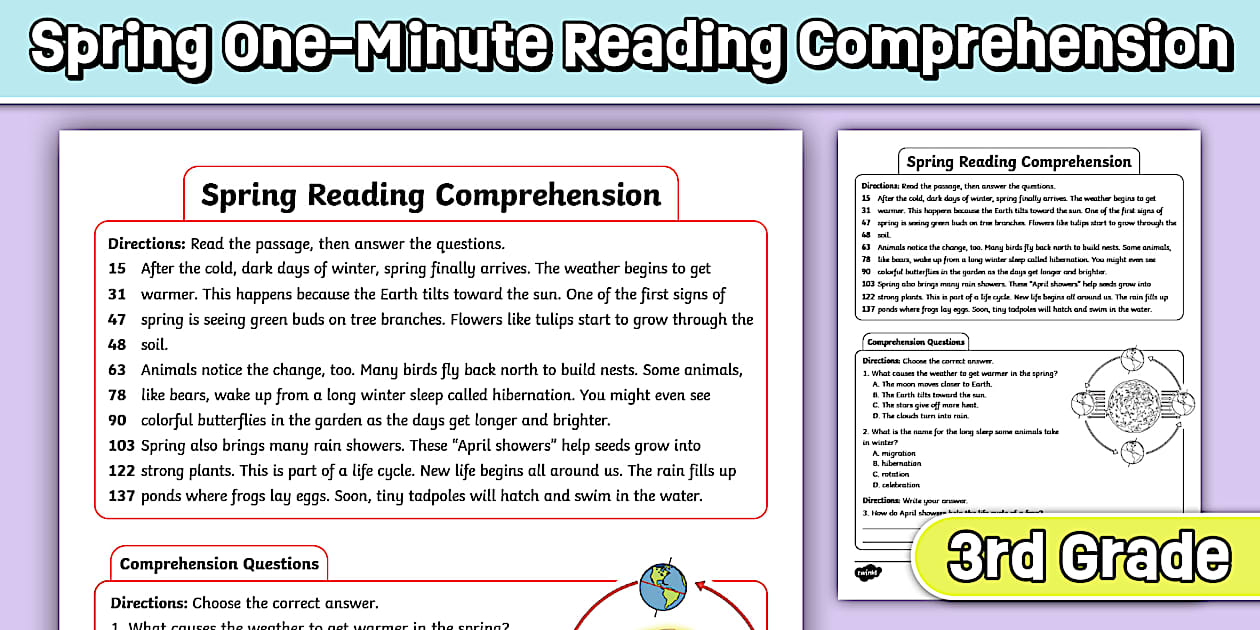 Third Grade Spring One-Minute Reading Comprehension Worksheet