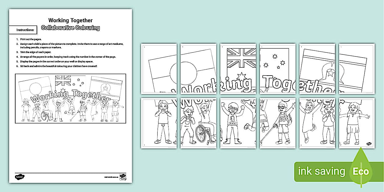 Working Together Collaborative Colouring - Twinkl