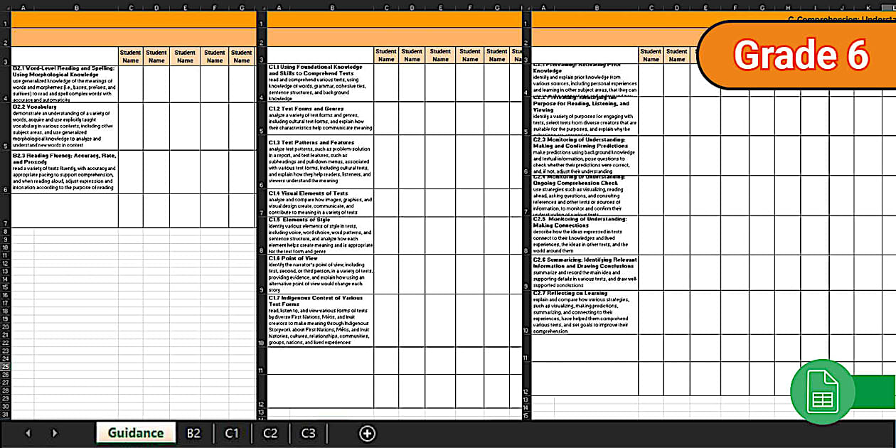 Guided Reading Editable Recording Sheet: Ontario Grade 6