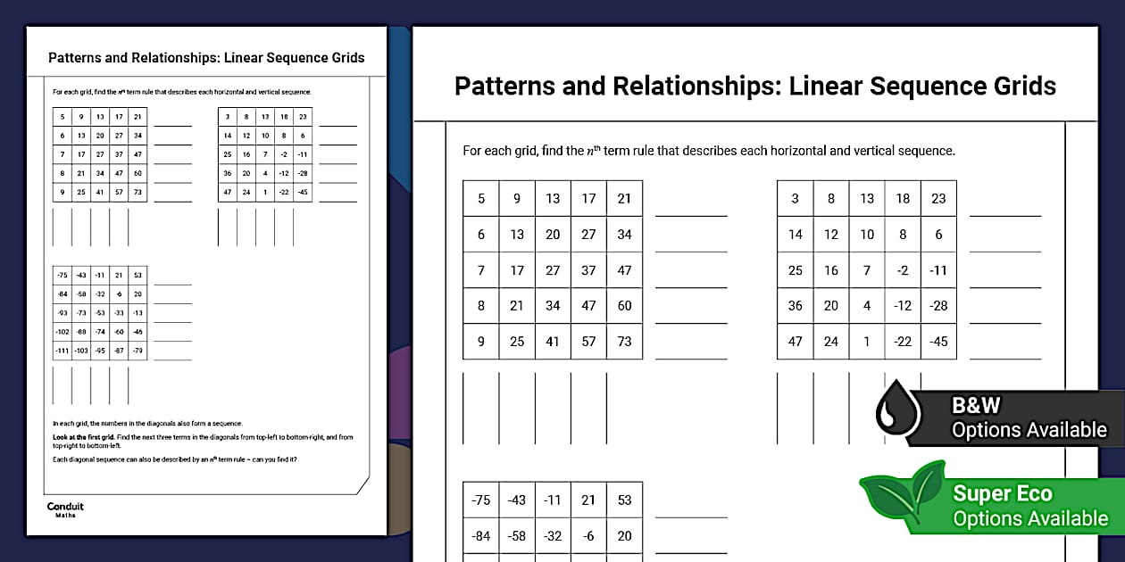 Patterns and Relationships: Linear Sequence Grid - Twinkl