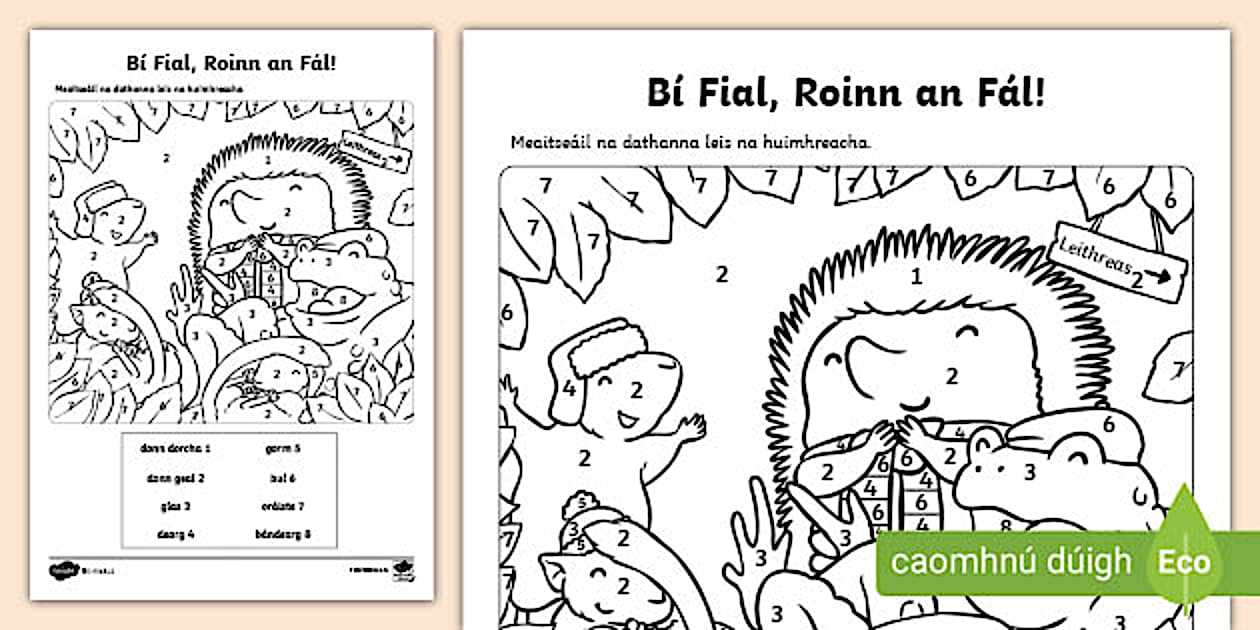 Don't Hog the Hedge Colour by Number Gaeilge - Twinkl
