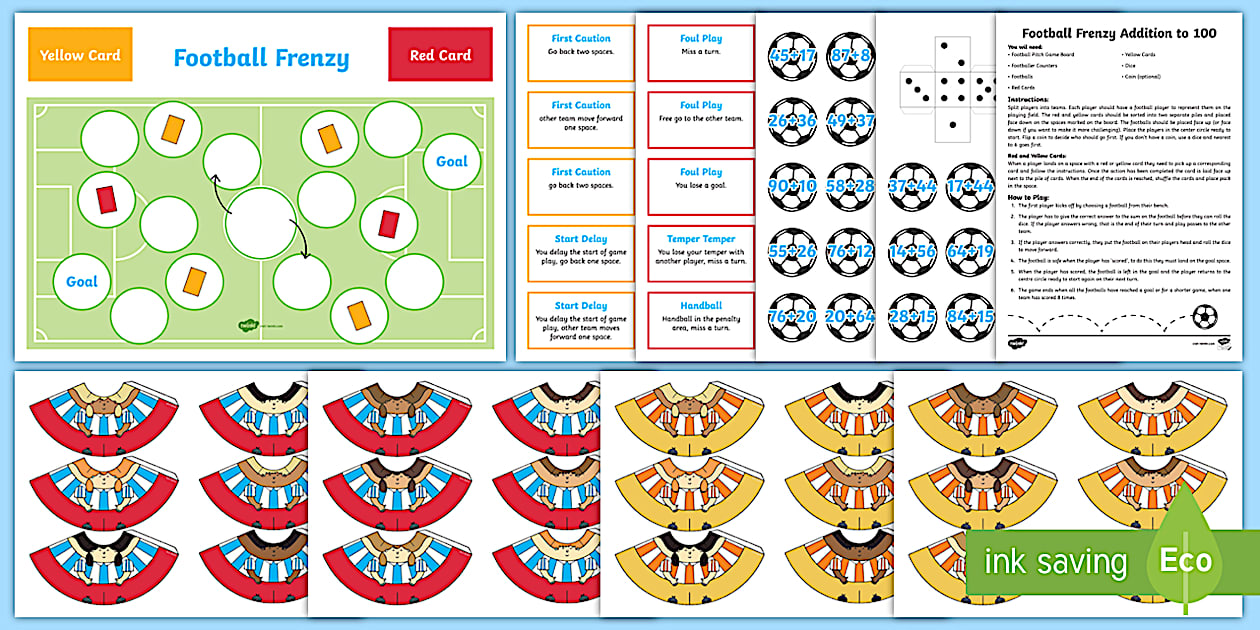 Addition To 100 Football Board Game (teacher made) - Twinkl