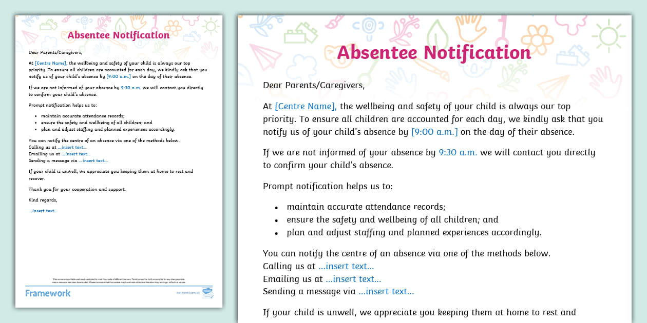 Editable Absentee Letter (teacher made) - Twinkl
