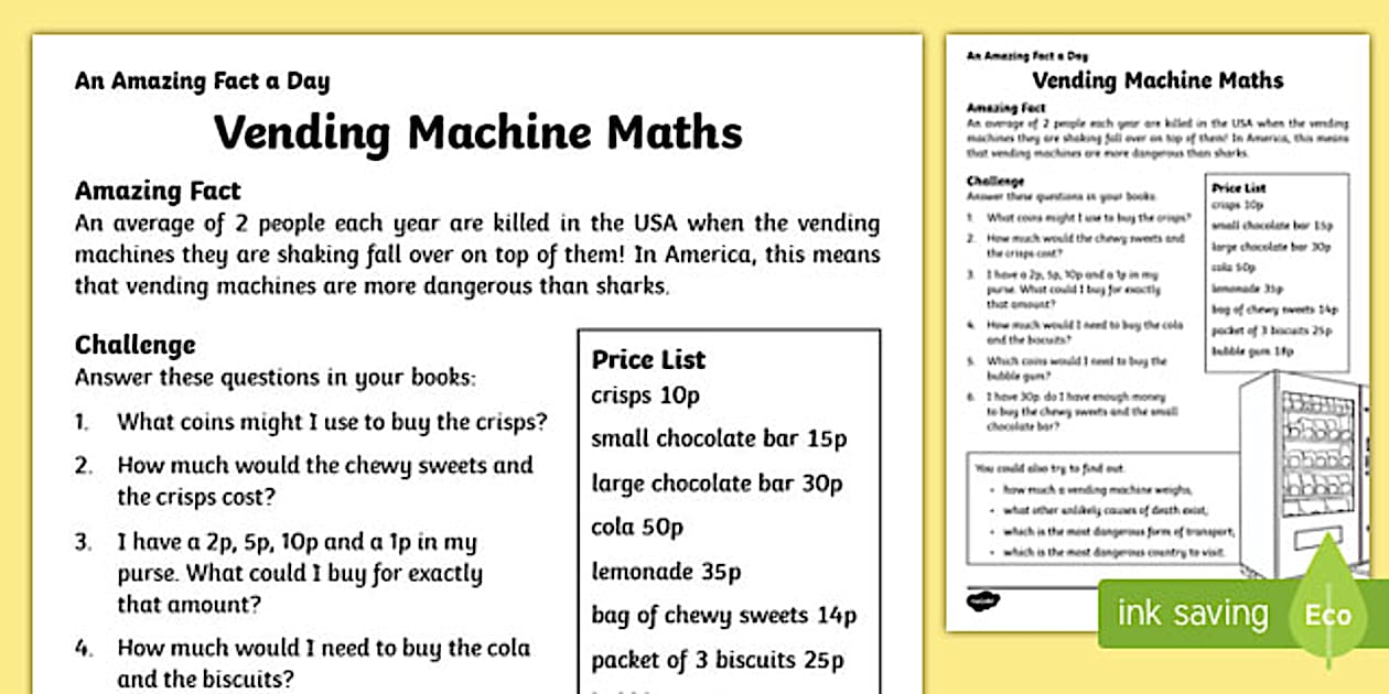 Vending Machine Maths Worksheet / Worksheet, worksheet