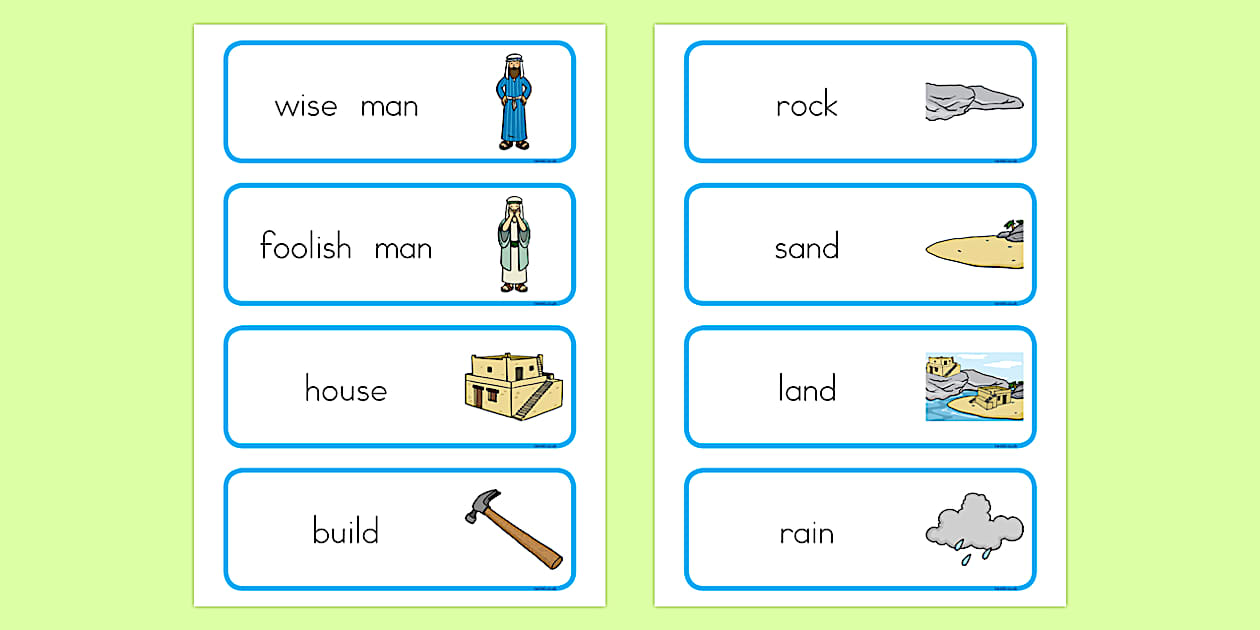 The Wise Man and The Foolish Man Word Cards - Twinkl