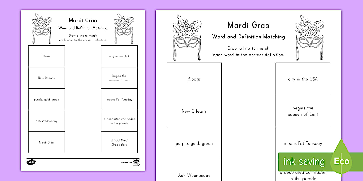 Mardi Gras Keyword Worksheet | 2nd Grade Resource | Twinkl