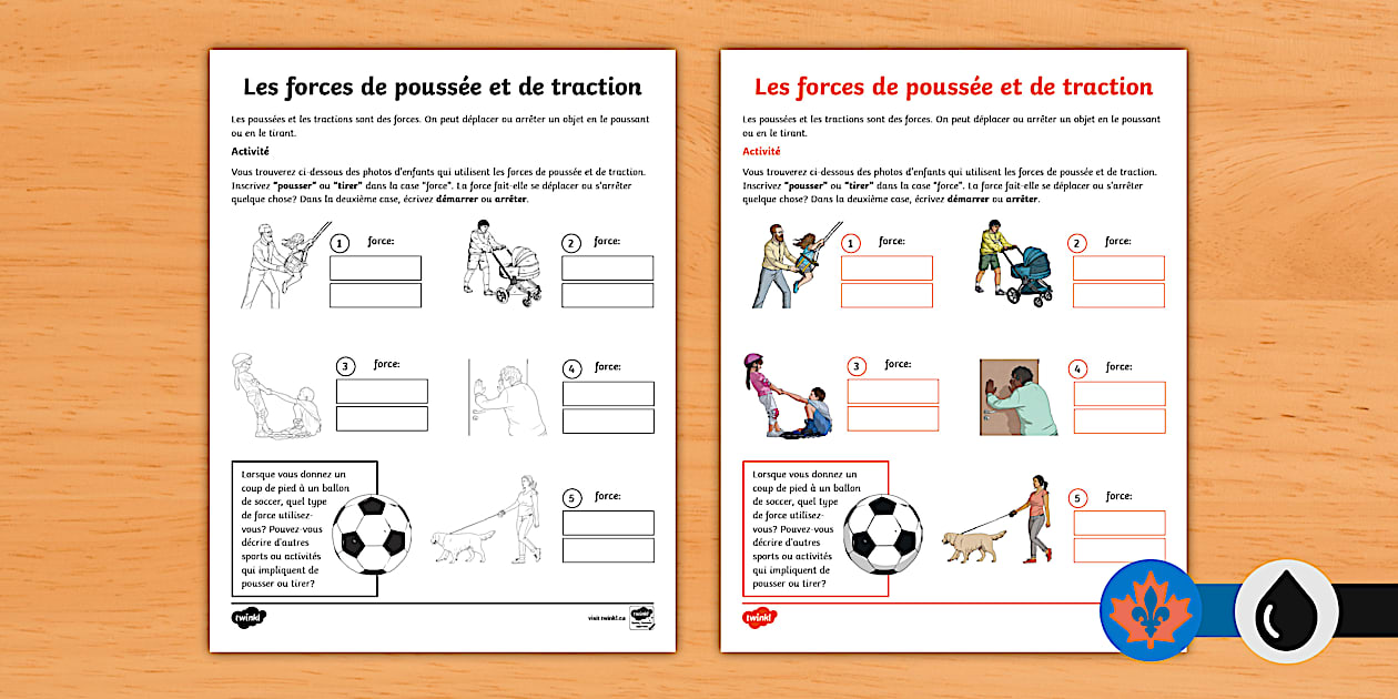 Pushing and Pulling Forces Worksheet French (teacher made)