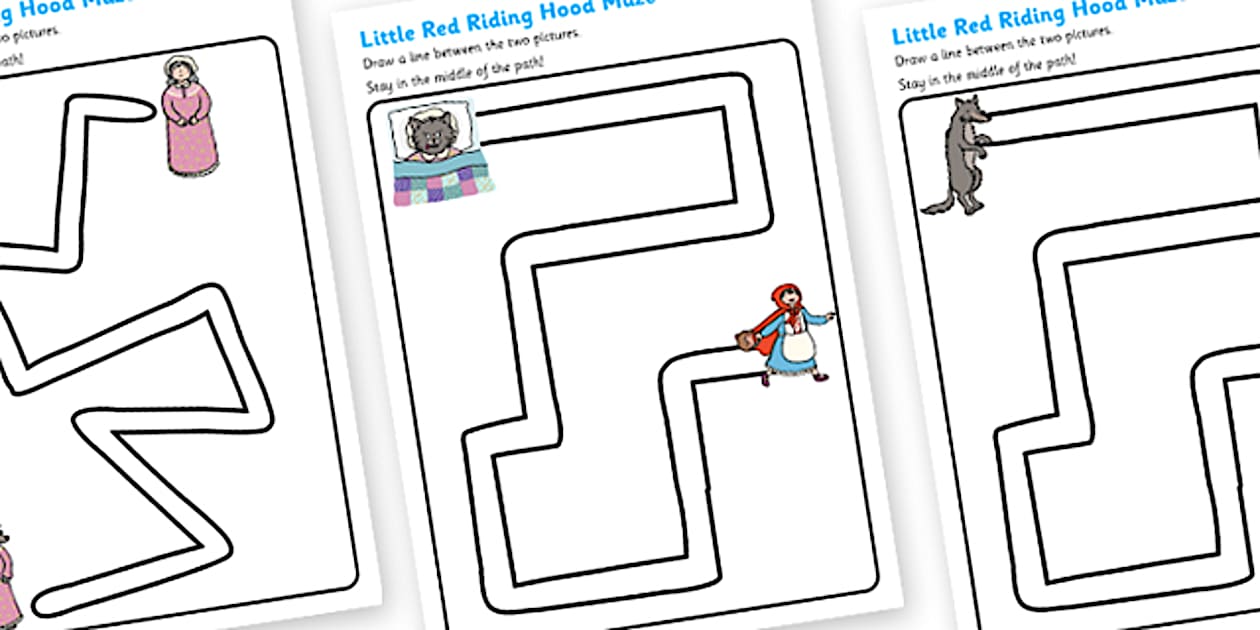Little Red Riding Hood Pencil Control Path Worksheets - pencil