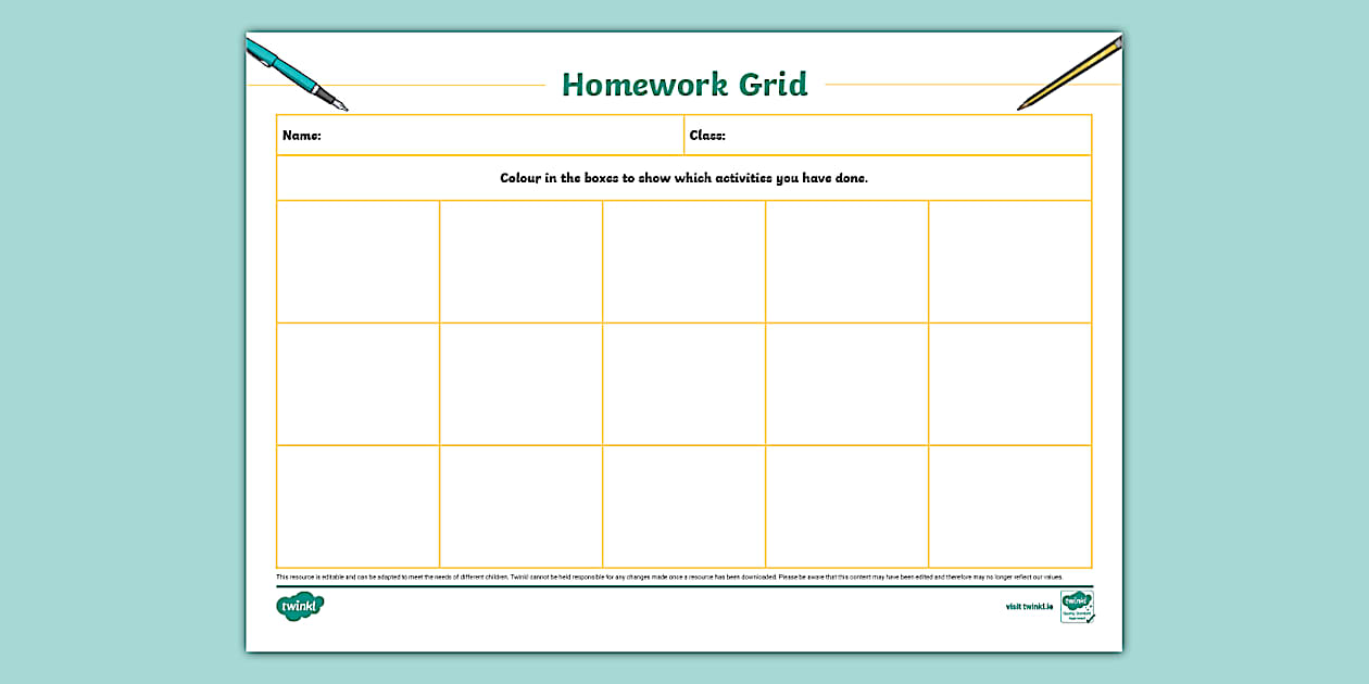 Editable Homework Grid (teacher made) - Twinkl