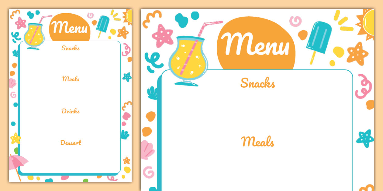 Summer Vibes Menu Template (teacher made) - Twinkl