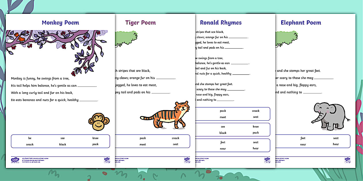 Animal Cloze Poem Activities For Kids - Teacher-Made