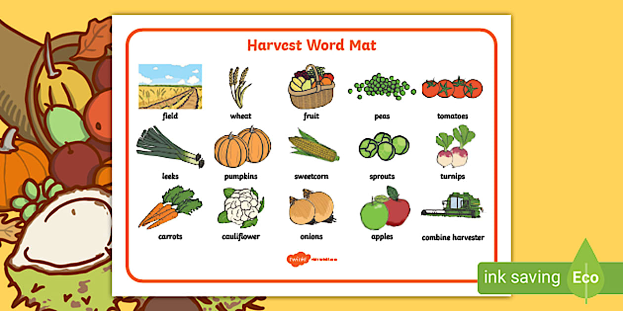 Harvest Word Mat (Teacher-Made) - Twinkl