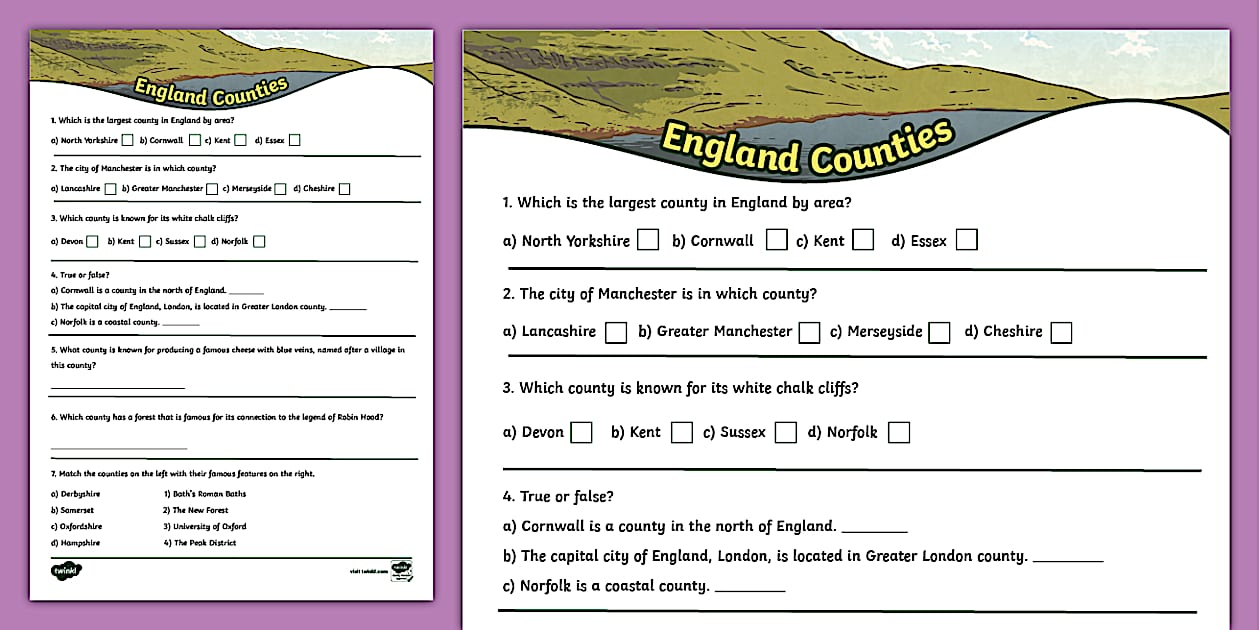 England Counties Quiz (Teacher-Made) - Twinkl