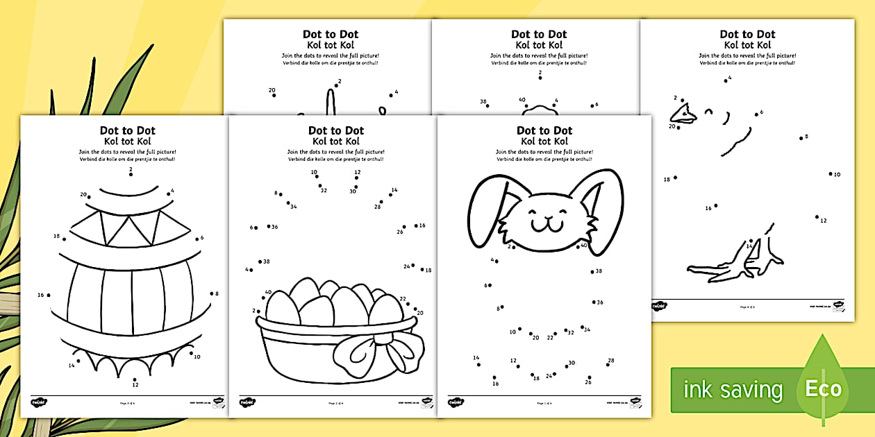 Easter Dot to Dot Worksheet English/Afrikaans (teacher made)