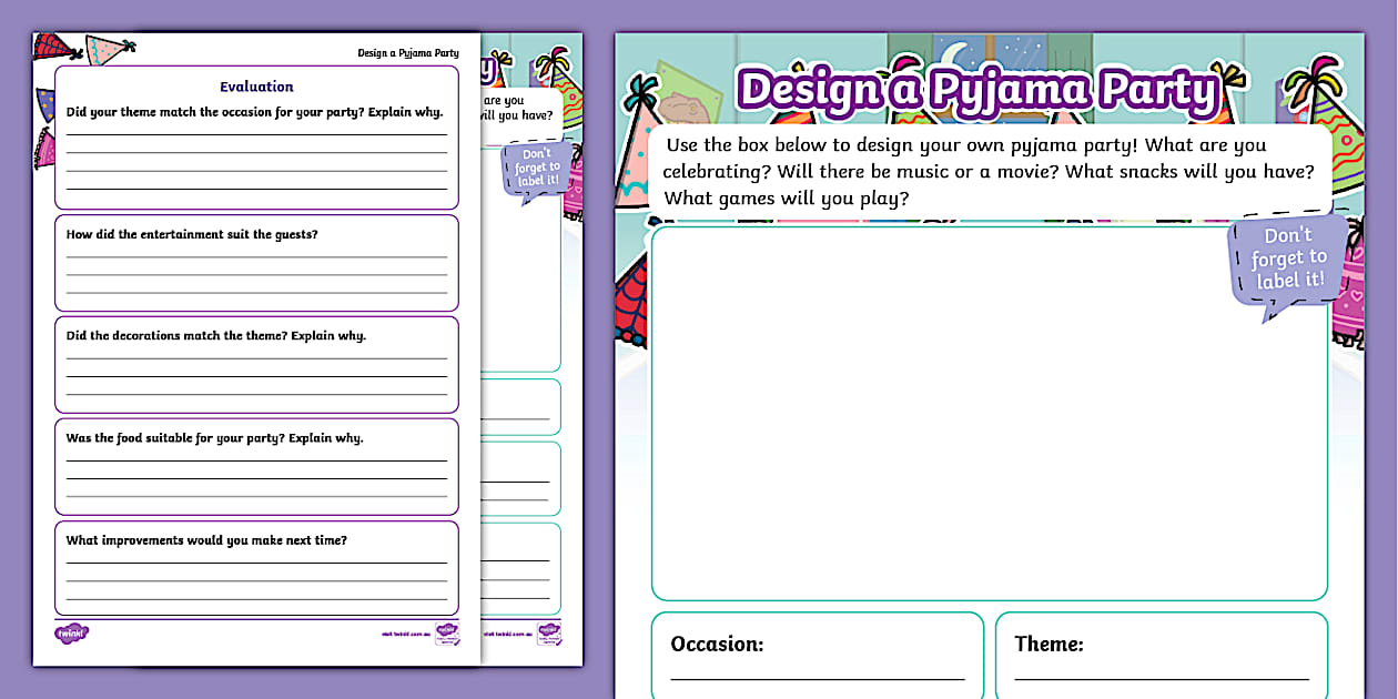 Design a Pyjama Party Worksheet (teacher made) - Twinkl