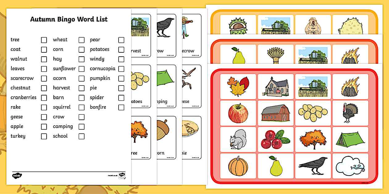 Autumn Bingo, bingo, game, bingo game, seasons - Twinkl