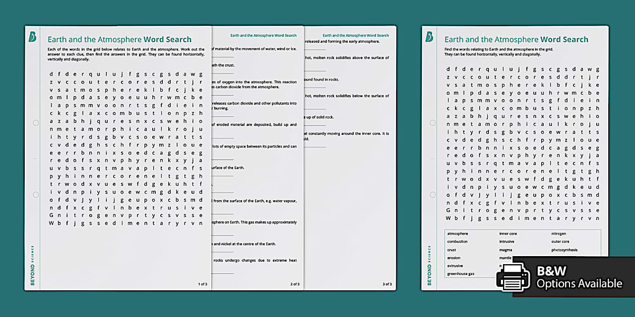 KS3 Earth and the Atmosphere Word Search | Beyond Science