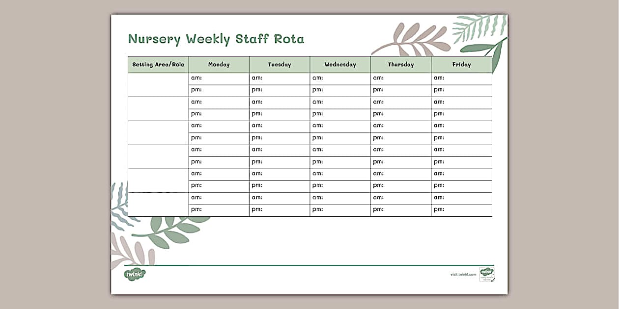 EYFS Editable Staff and Areas Weekly Rota | Twinkl - Twinkl