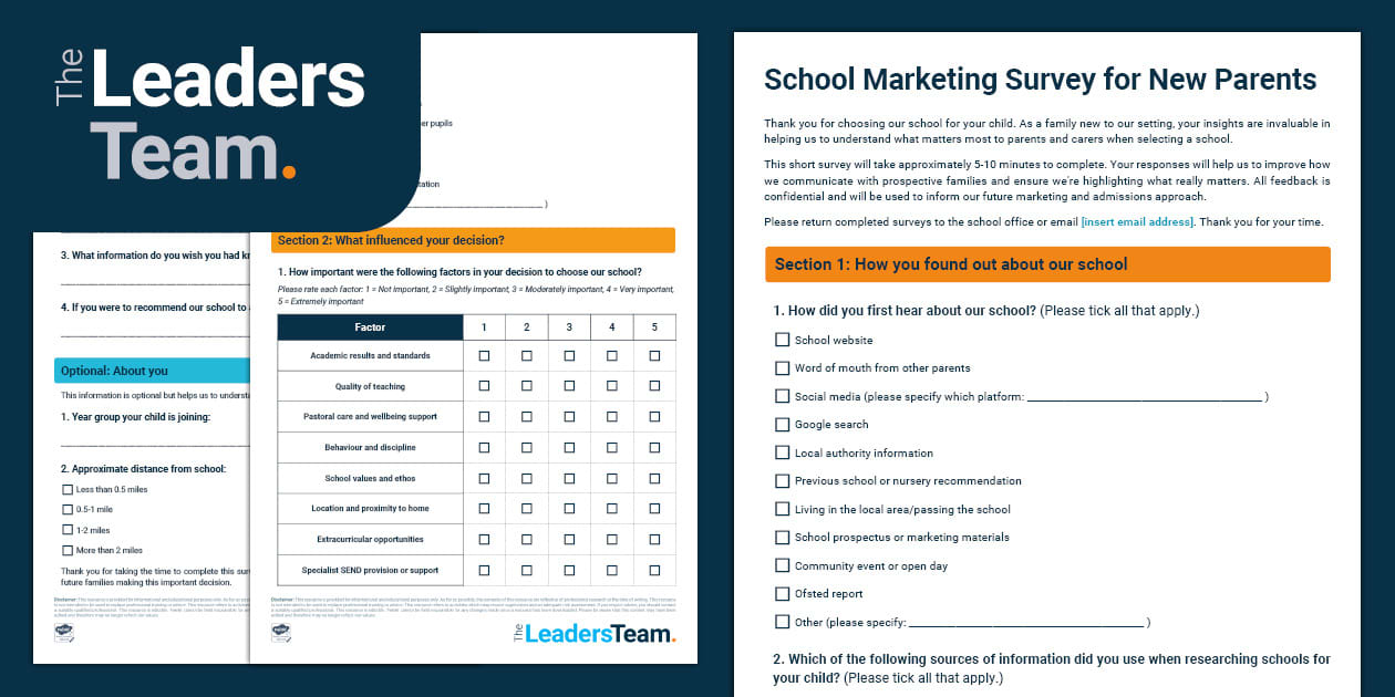 School Marketing Survey for New Parents - SLT