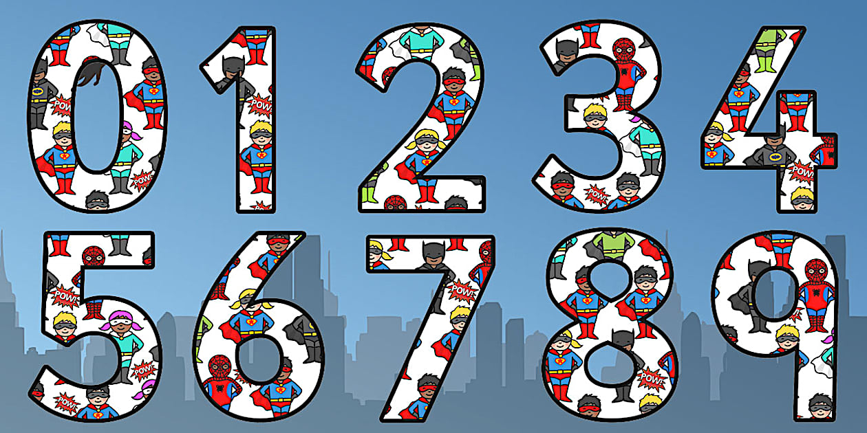 Superhero Themed Display Numbers (teacher made) - Twinkl