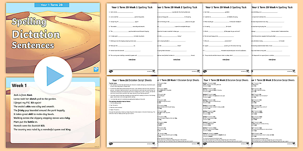 Year 1 Term 2B Spelling Dictation Sentences Activity Pack
