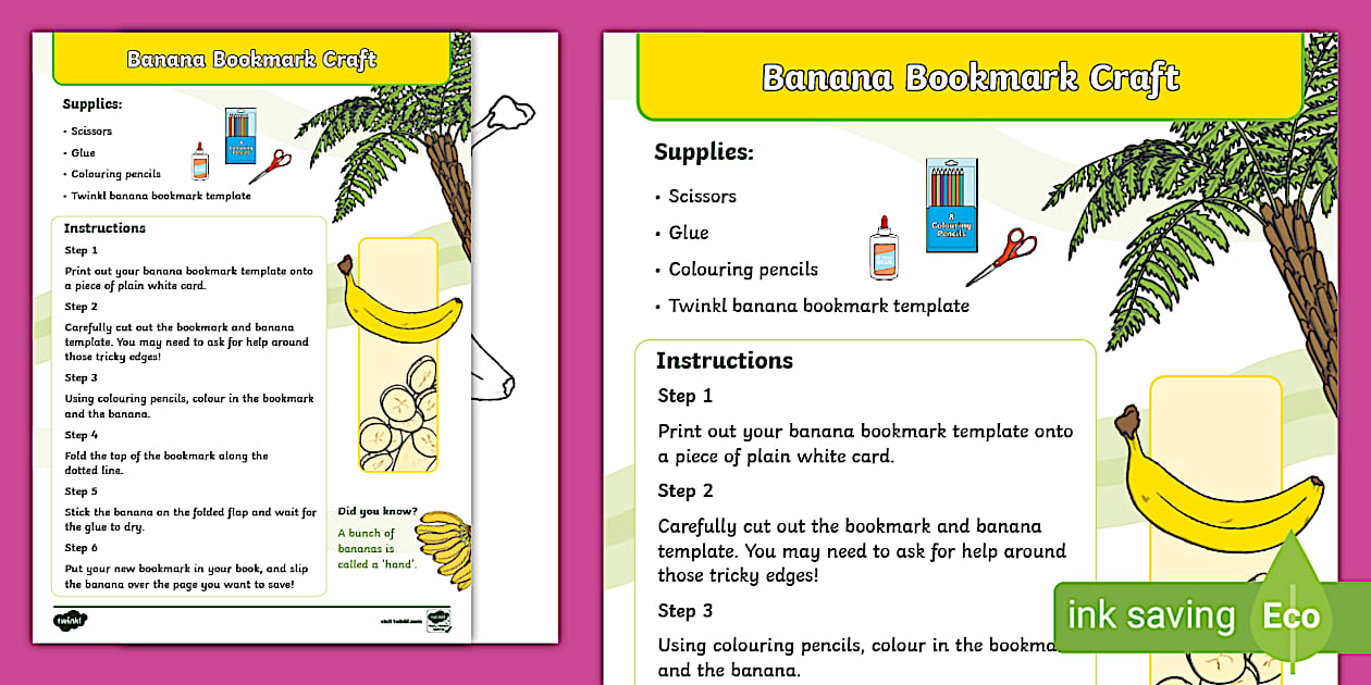 Banana Bookmark Craft Activity (teacher made) - Twinkl